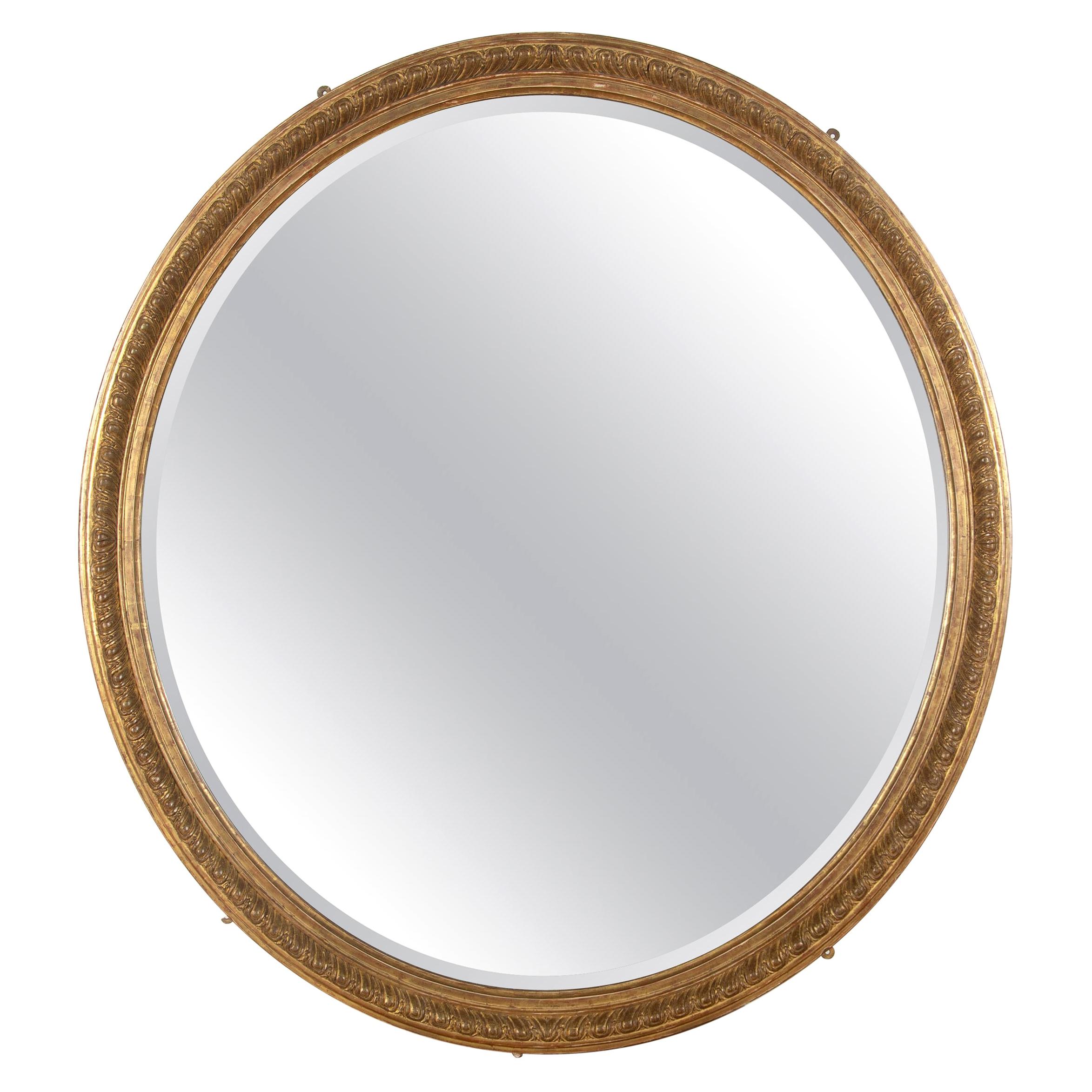 Vintage Round Monumental Train Mirror, c. 19th Century For Sale at 1stDibs