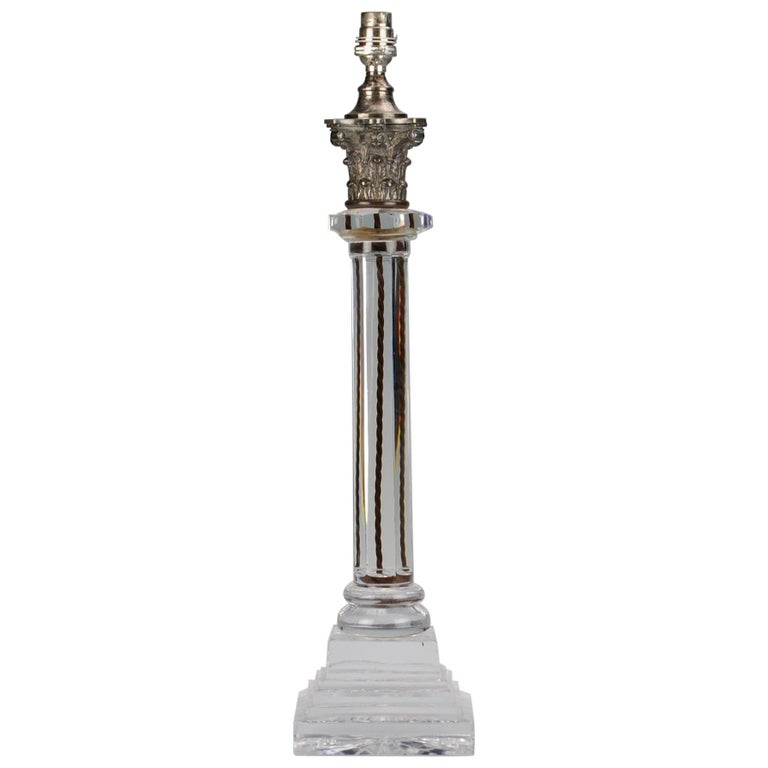 Large 19th Century Glass Column Antique Table Lamp For Sale at 1stDibs