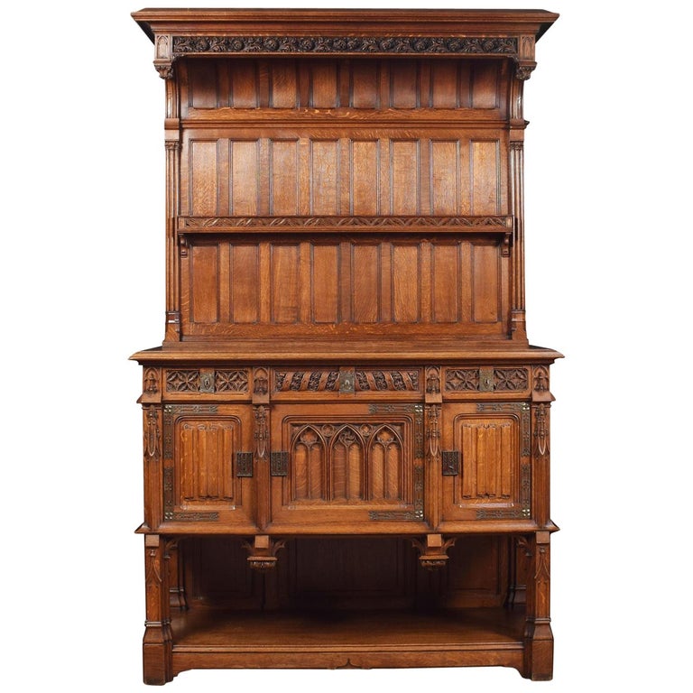 Large 19th Century Gothic Revival Oak Sideboard For Sale at 1stDibs
