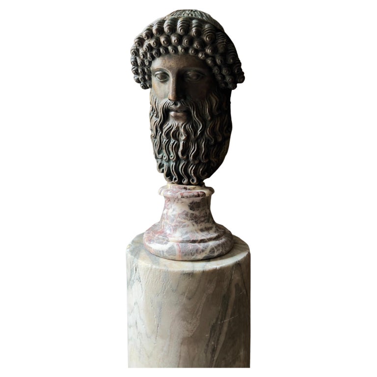 Large 19th Century Grand Tour Bronze Mask of Neptune on Marble Socle at ...