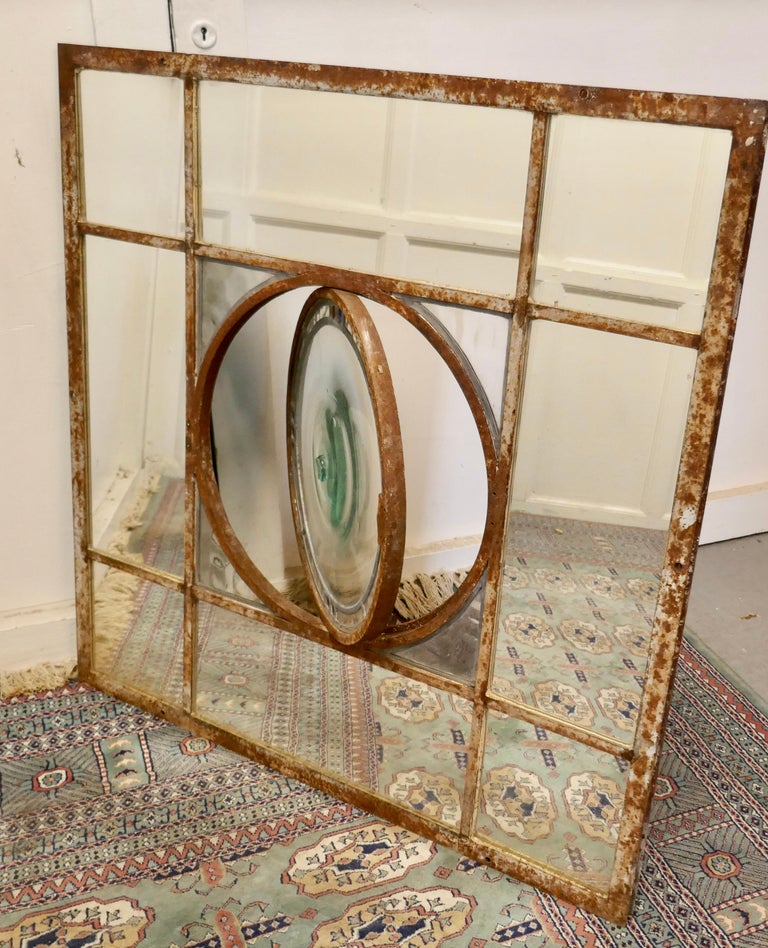 Industrial Square Window Mirror with Central Leaded Bottle Glass ...