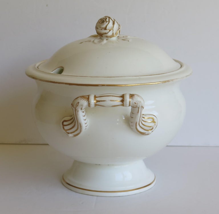 Large 19th Century Porcelain Tureen Gilded Moulded Handles and Rose ...