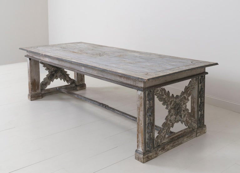 Large 19th Century Richly Carved Trestle Table in Original Paint from ...