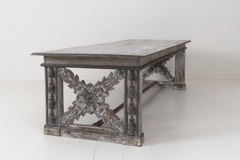 Large 19th Century Richly Carved Trestle Table in Original Paint from ...