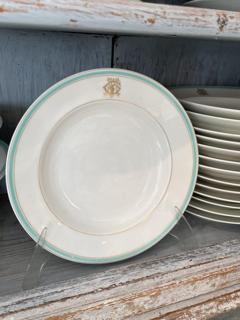 Large 19th Century Set of White and Aqua China (Monogrammed) For Sale ...