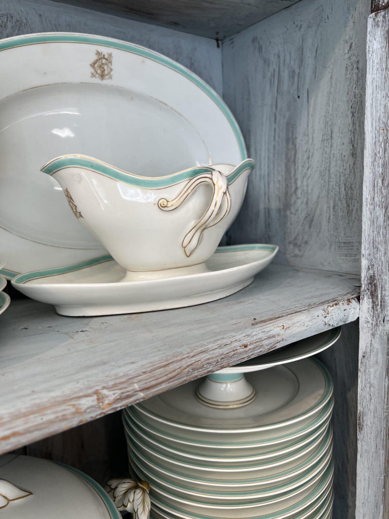 Large 19th Century Set of White and Aqua China (Monogrammed) For Sale ...