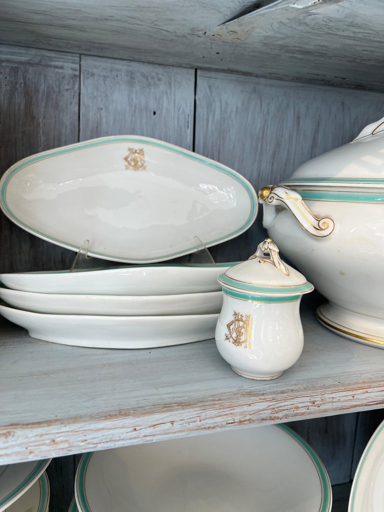 Large 19th Century Set of White and Blue China (P Monogram) For Sale at ...