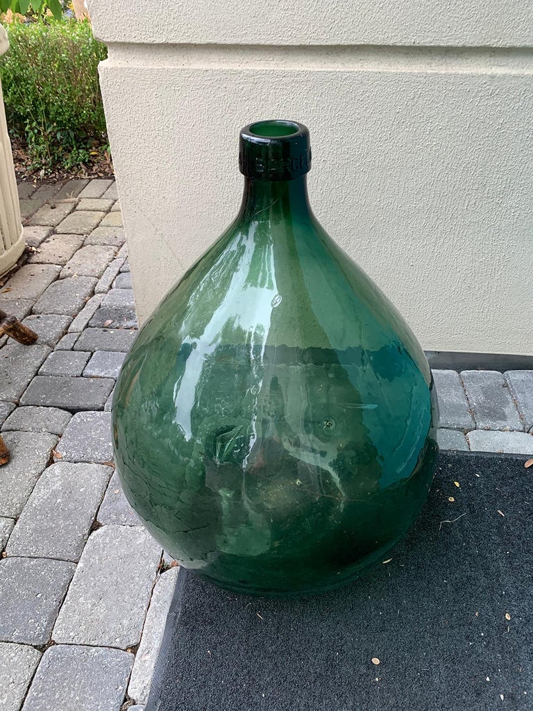 Large 19th Century Spanish Hand Blown Green Glass Jar, Marked VBSA ...