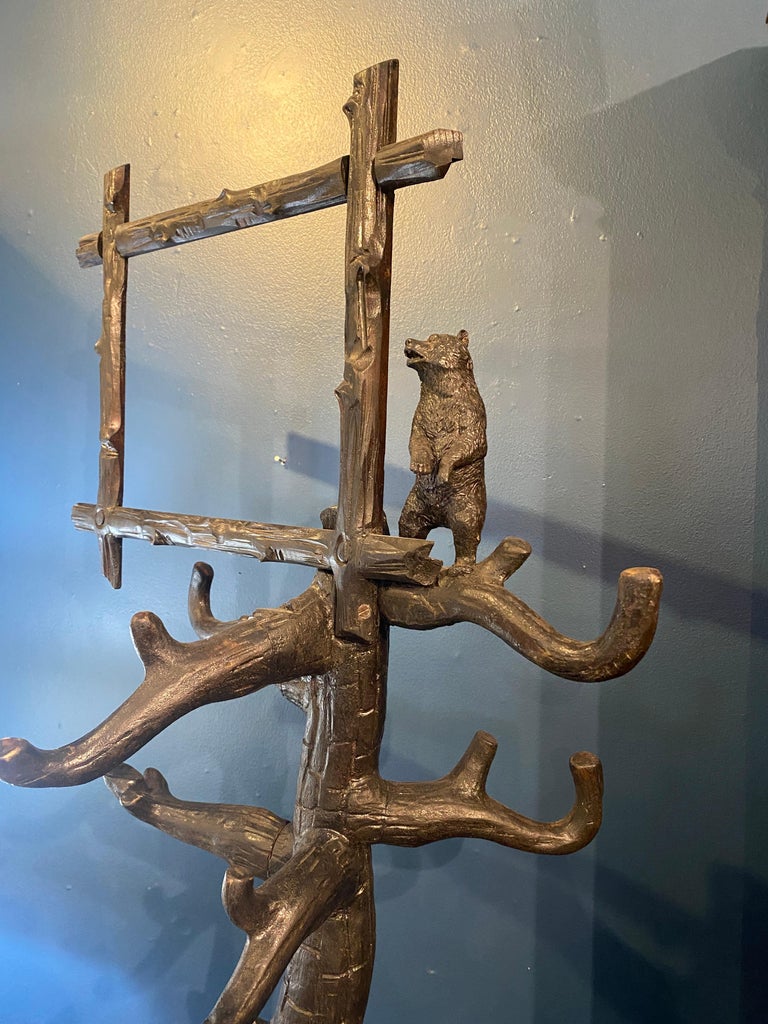 Large Late 19th Century Swiss Black Forest Wood Bear Coat and Hat Rack ...