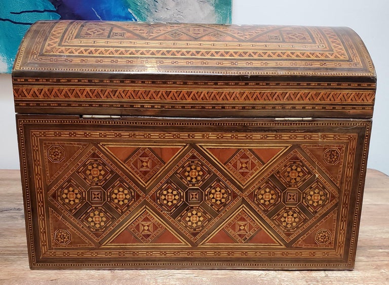 Large 19th Century Syrian Domed Box Inlaid with Exotic Woods and Mother ...