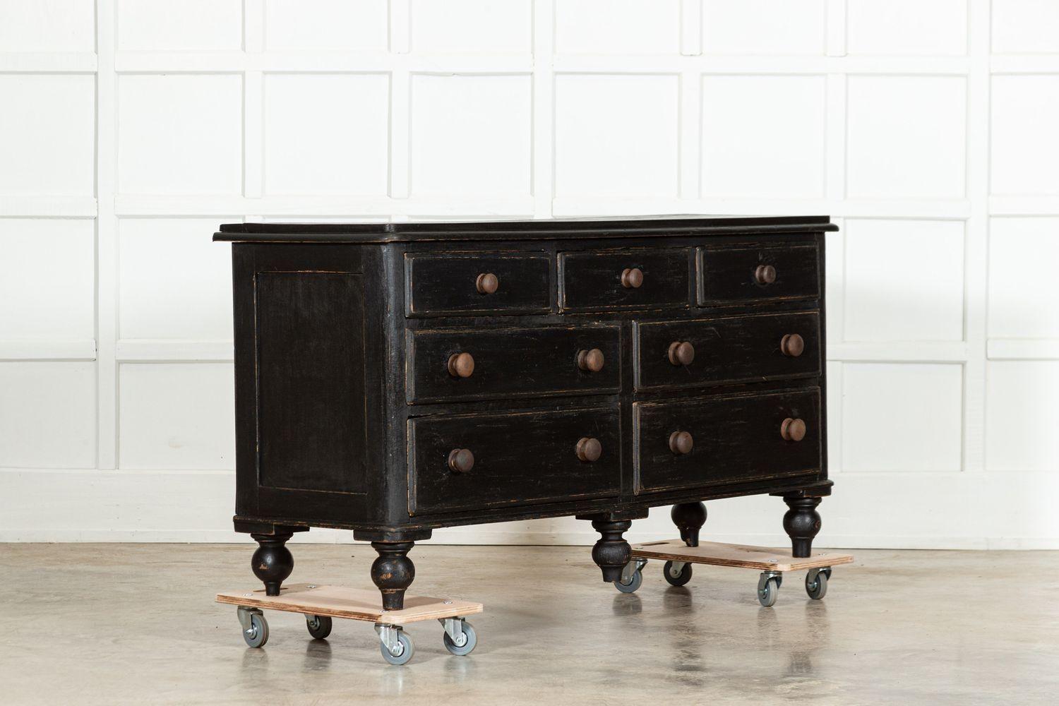 Large 19thC English Ebonised Pine Dresser Base / Drawers For Sale at ...