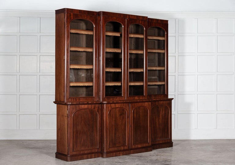 Large 19th C English Mahogany Glazed Breakfront Bookcase For Sale at ...