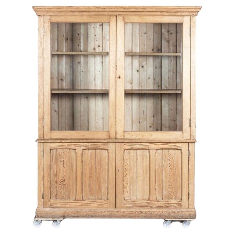 Large 19th C English Pine Glazed Display Cabinet / Bookcase at 1stDibs
