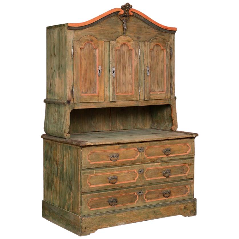 Large 2-Piece Antique Green Painted Pine Cabinet Cupboard at 1stDibs