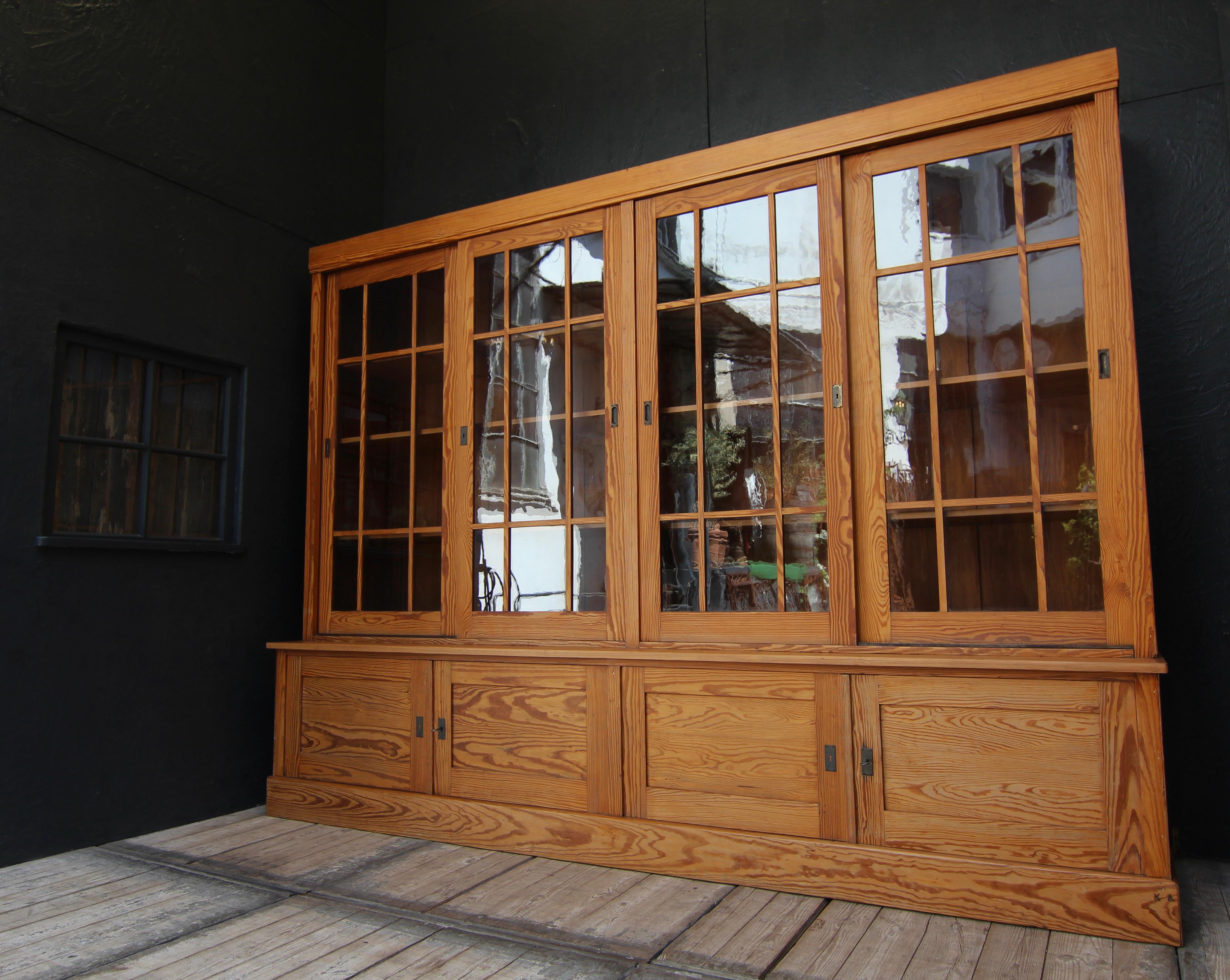 Large 20th Century Pine University Cabinet with Sliding Doors For Sale ...