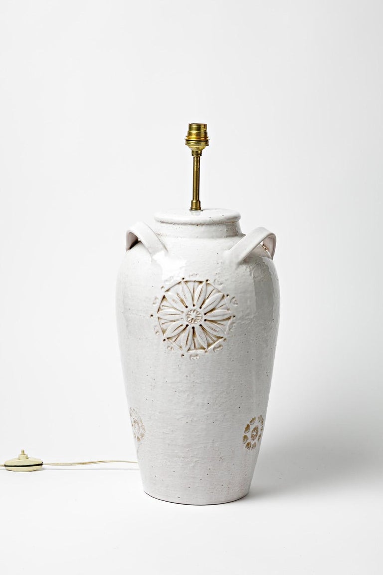 Large 20th century white ceramic table lamp circa 1970 french unique ...