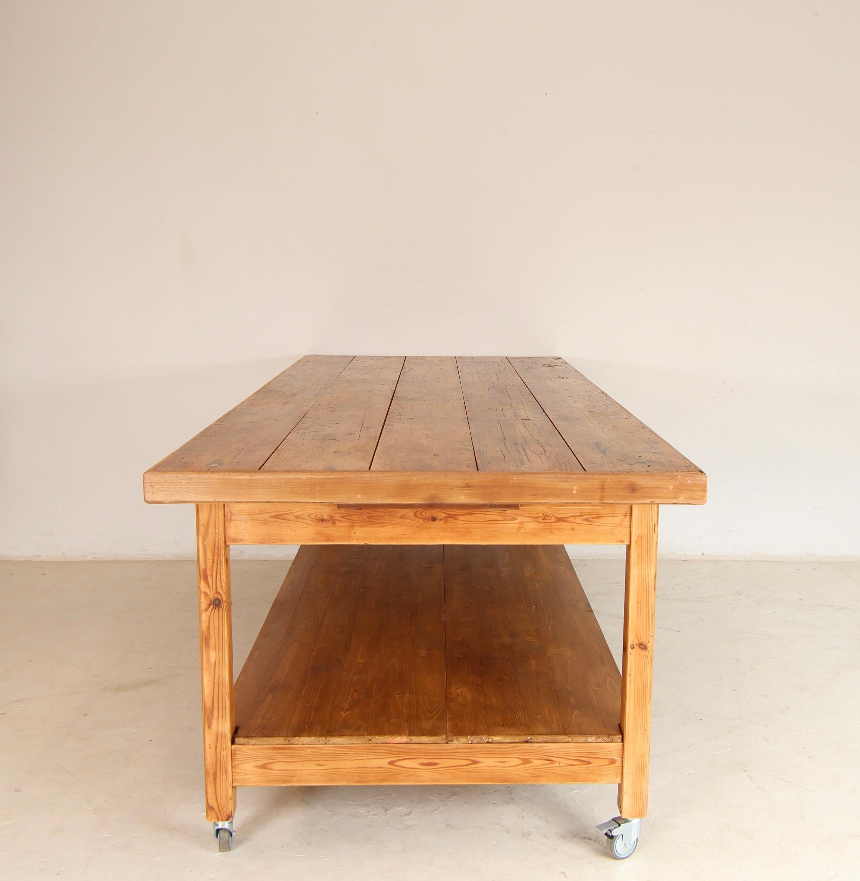 Large 20th Century Work Table, Kitchen Island For Sale at 1stDibs
