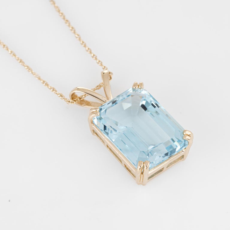 Large 21ct Blue Topaz Pendant Necklace 14 Karat Yellow Gold Emerald Cut ...