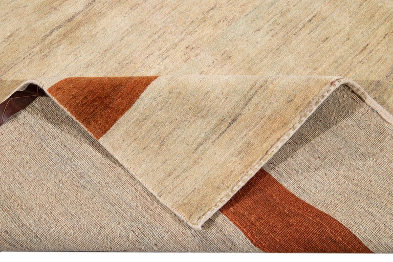Contemporary Tan Gabbeh Handmade Wool Rug For Sale at 1stDibs