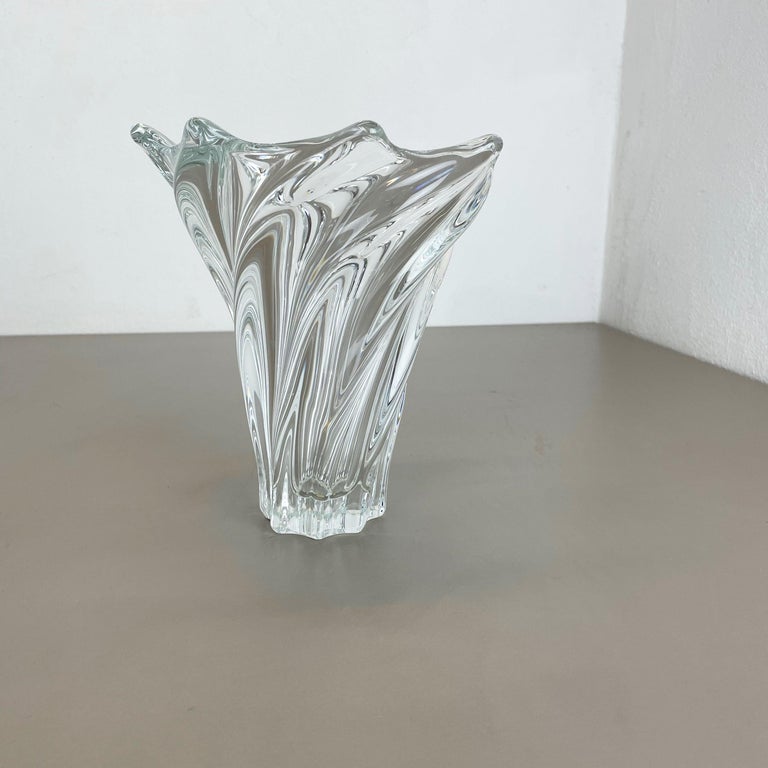 Large Floral Crystal Glass Vase Bowl by Art Vannes, France, 1970s at 1stDibs