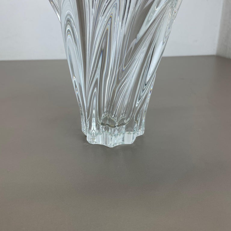 Large Floral Crystal Glass Vase Bowl by Art Vannes, France, 1970s at 1stDibs