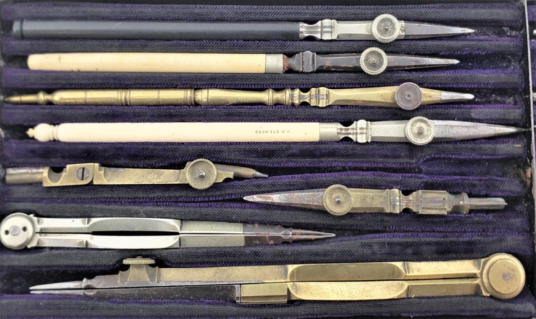 Large 24 Piece Antique Mechanical Drafting Set and Original Fitted ...