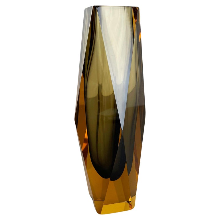Large Mandruzzato 2,9kg Faceted Glass Sommerso Vase, Murano, Italy ...