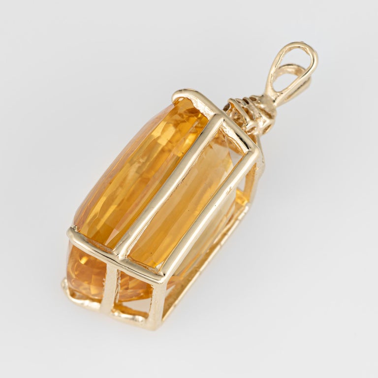 Large 31 Carat Yellow Citrine Diamond Pendant 14 Karat Gold Fine Estate ...