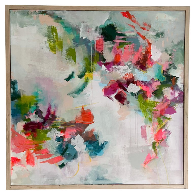 Large Abstract Painting, Acrylic on Canvas, Maple Frame For Sale at 1stDibs