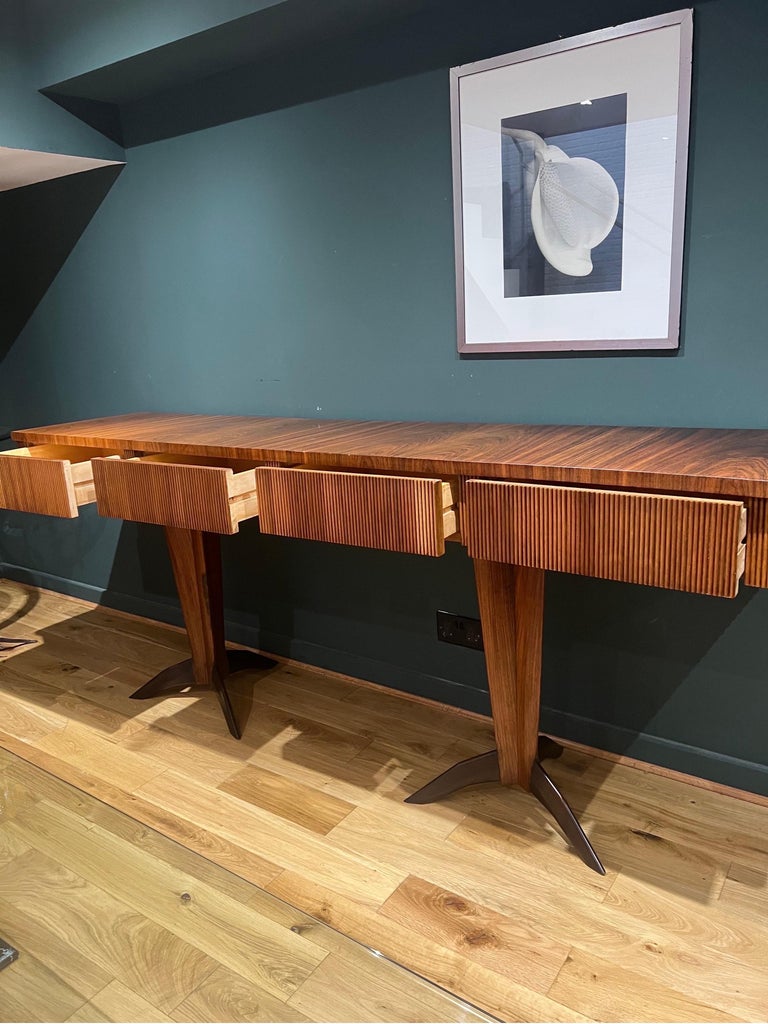 Large 4 Drawers Reeded Walnut Console Table at 1stDibs