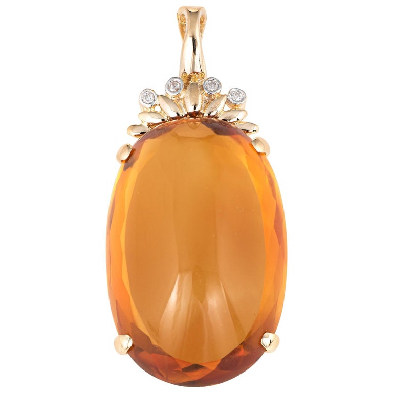 Large 40 Carat Madeira Citrine Diamond Pendant Cabochon Vintage 14k ...