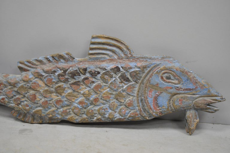 Large Hand Carved Solid Wood Koi Fish Carving Sculpture Figure Blue ...