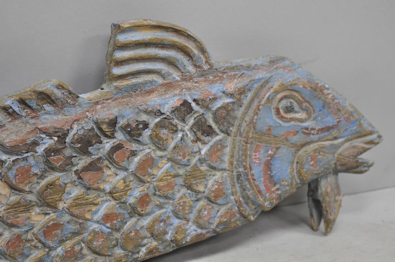 Large Hand Carved Solid Wood Koi Fish Carving Sculpture Figure Blue ...