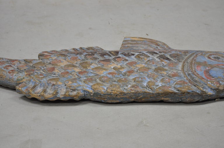 Large Hand Carved Solid Wood Koi Fish Carving Sculpture Figure Blue ...