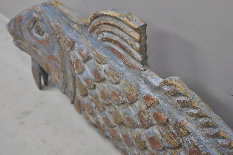 Large Hand Carved Solid Wood Koi Fish Carving Sculpture Figure Blue ...