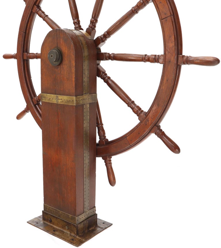 Large Wooden Ships Wheel on Stand at 1stDibs