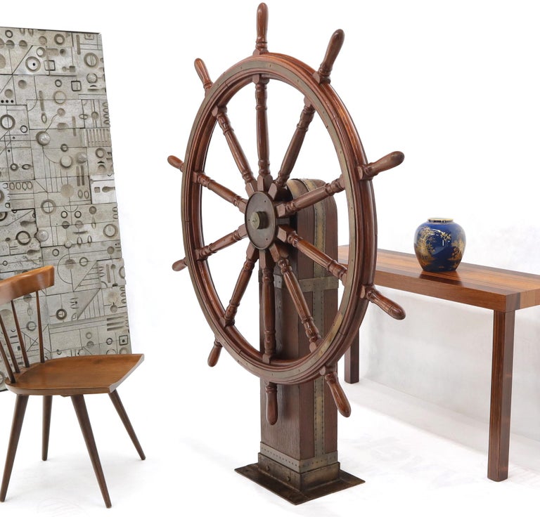 Large Wooden Ships Wheel on Stand at 1stDibs