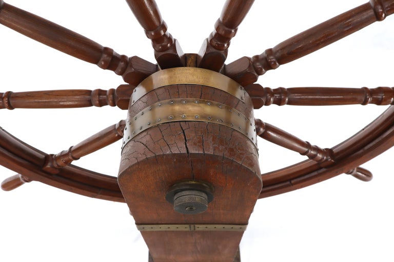 Large Wooden Ships Wheel on Stand at 1stDibs