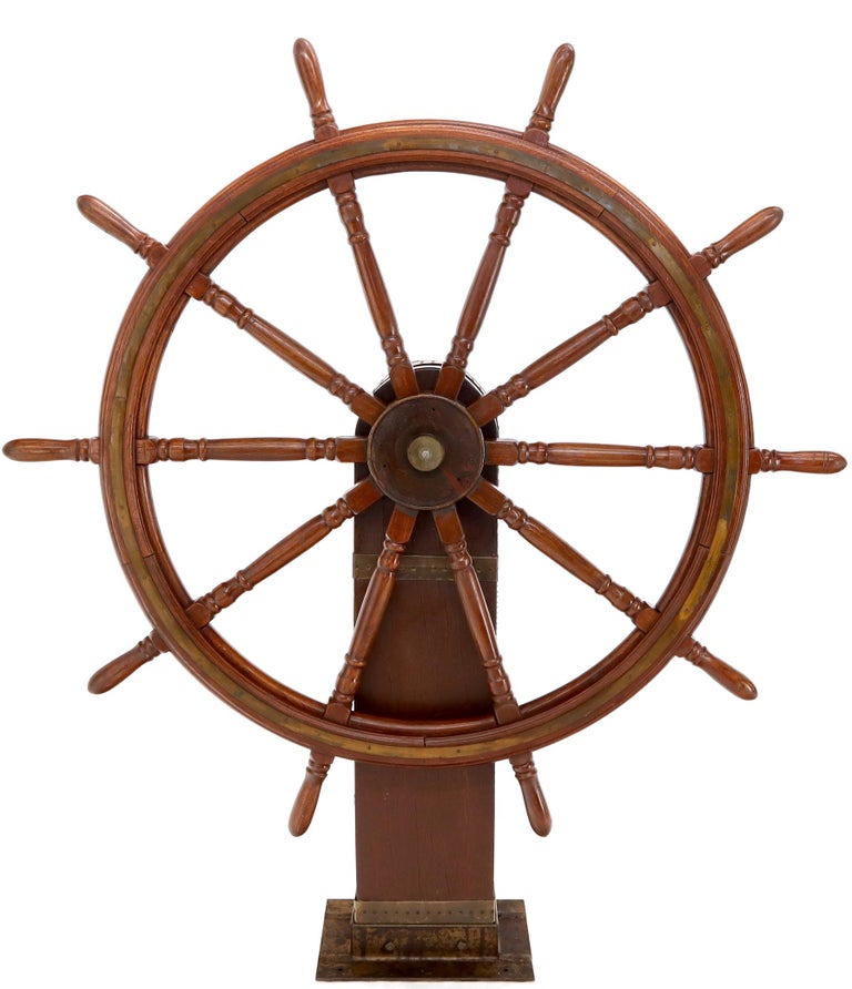 Large Wooden Ships Wheel on Stand at 1stDibs