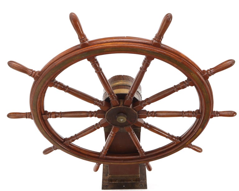 Large Wooden Ships Wheel on Stand at 1stDibs
