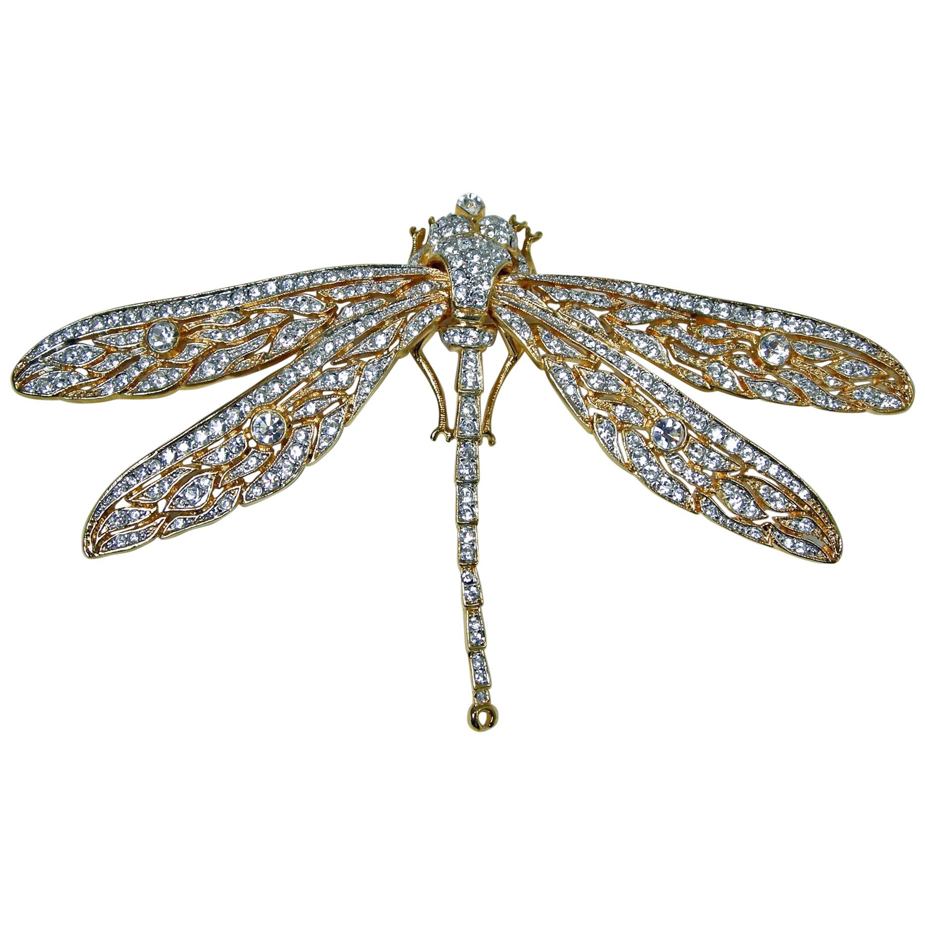 Large 5 “ Signed Kenneth Jay Lane Crystal Dragonfly Brooch at 1stDibs ...