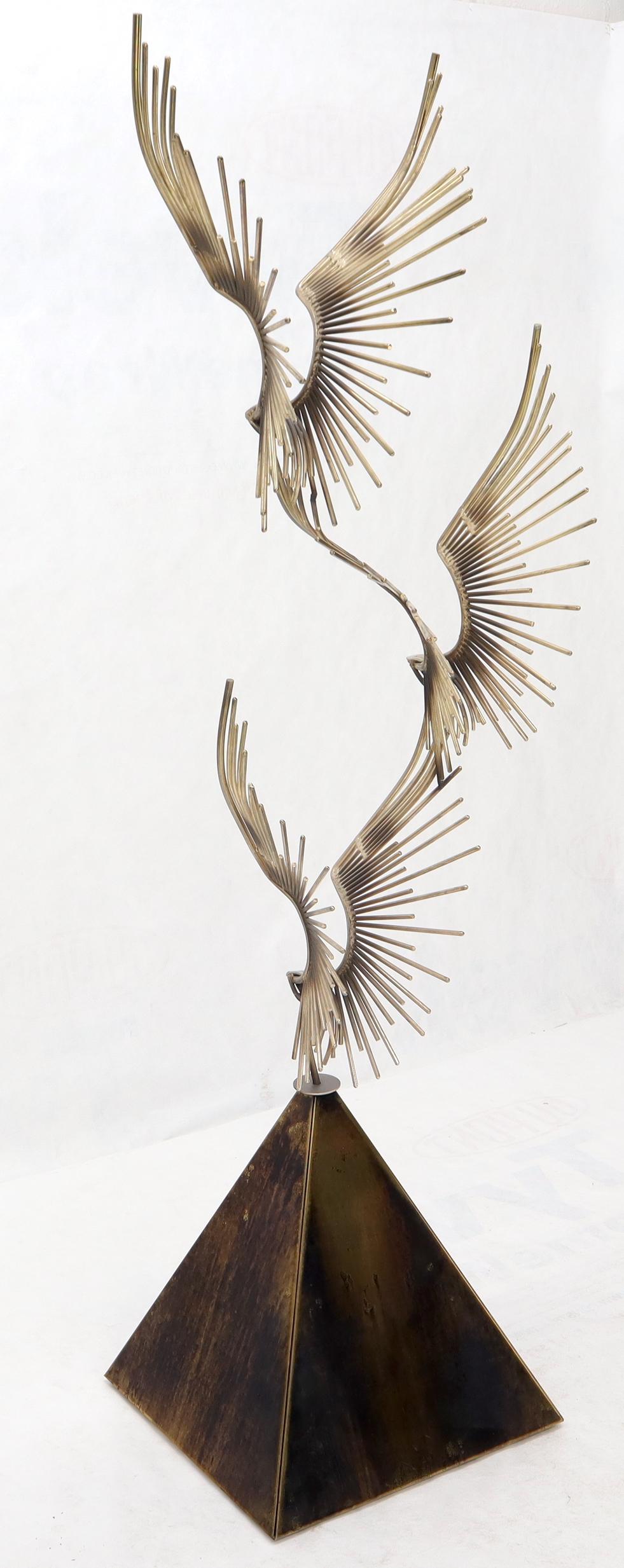 Large Flying Birds Group Metal Sculpture Pyramid Shape Base Curtis Jere ...