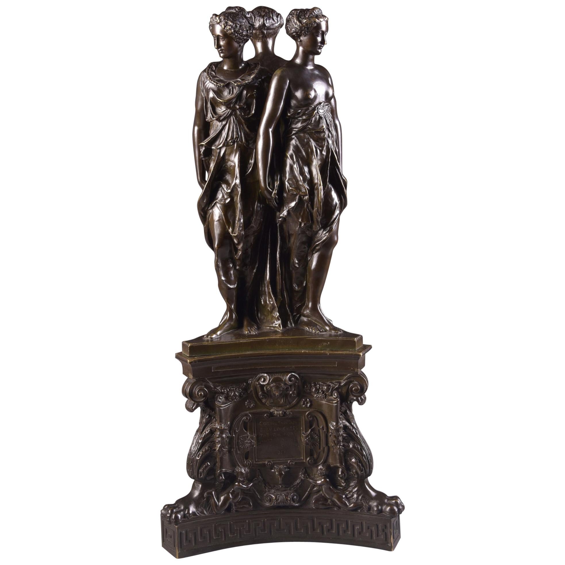 Lifesize Verdigris Bronze Sculpture the Three Graces after Canova, 20th ...