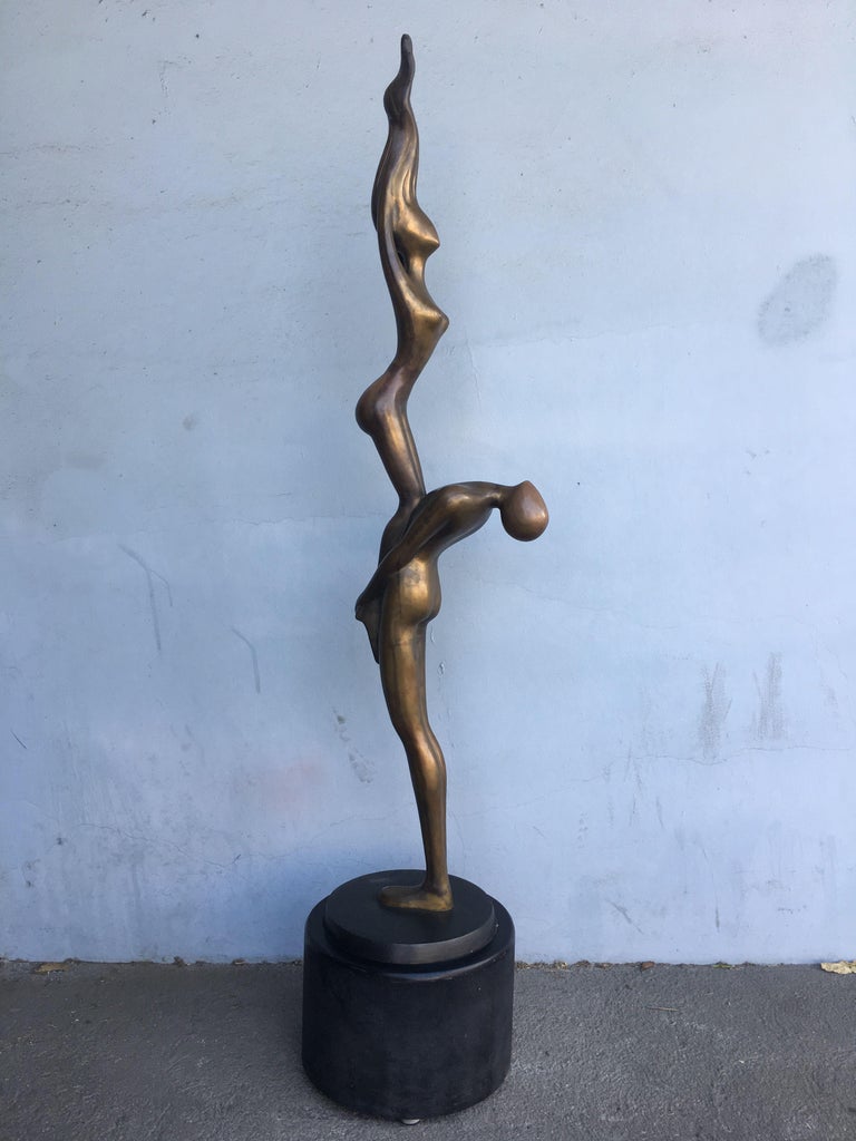 Large Abstract Lovers Bronze Sculpture on Enameled Steel Base For Sale ...