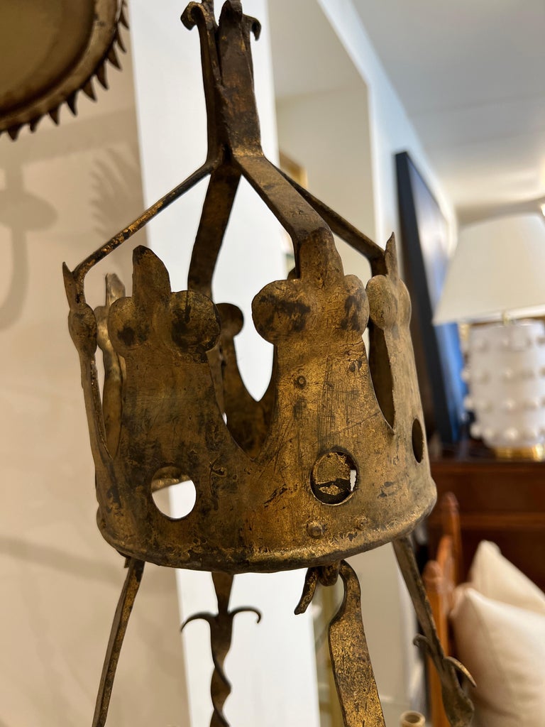Large 8 Arm Gilded Iron Chandelier For Sale at 1stDibs