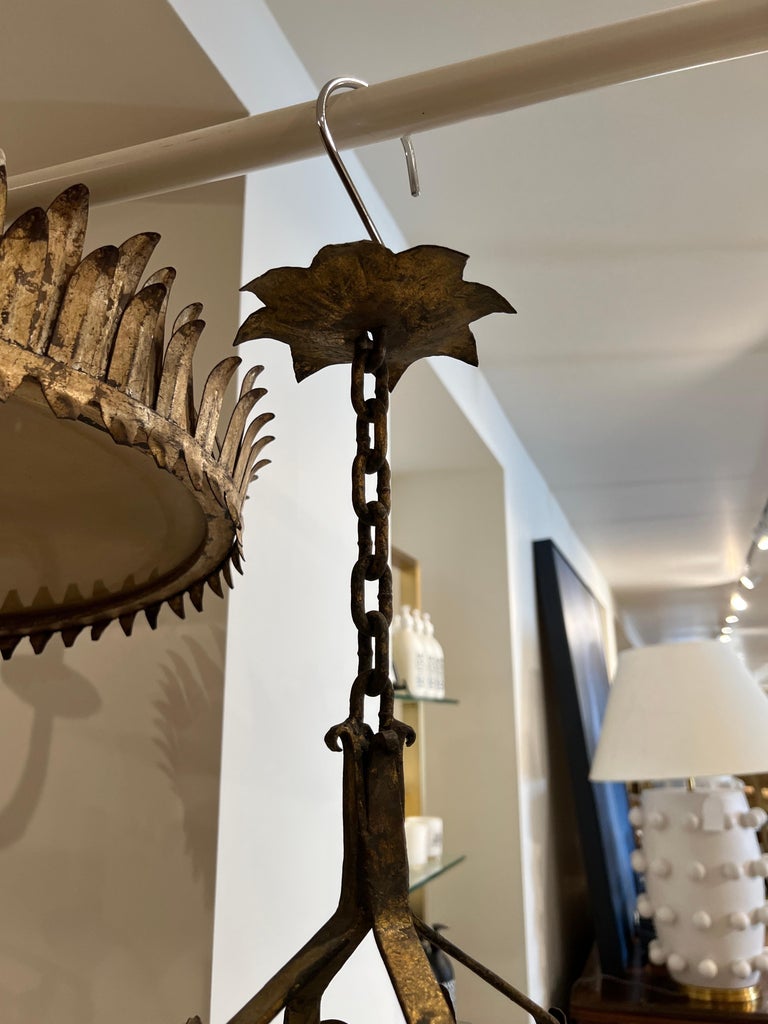 Large 8 Arm Gilded Iron Chandelier For Sale at 1stDibs