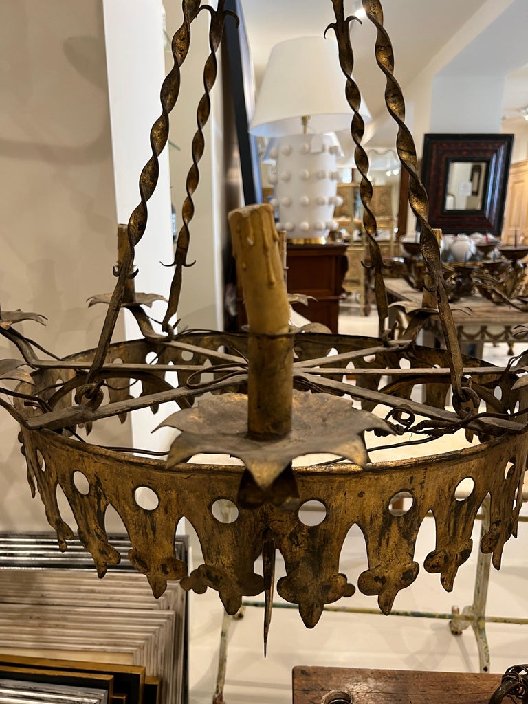 Large 8 Arm Gilded Iron Chandelier For Sale at 1stDibs
