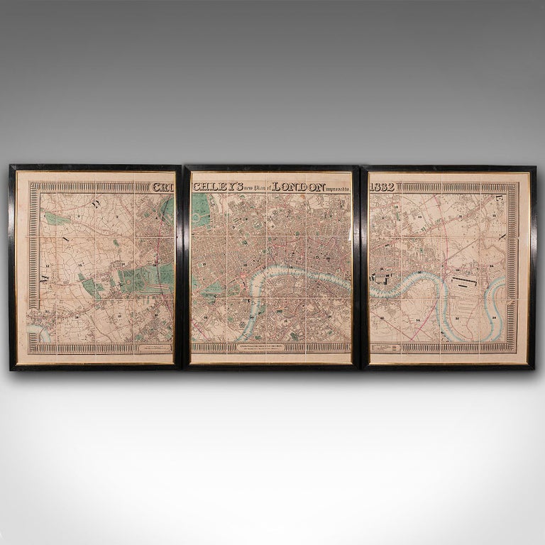 Large 8'6 Antique London Triptych Map, English, Framed, Cartography ...