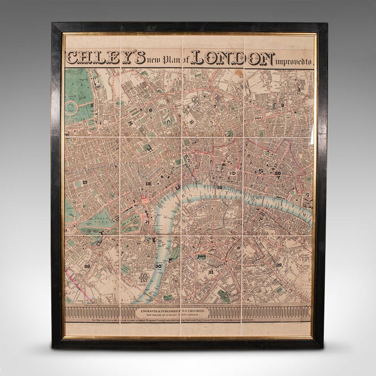 Large 8'6 Antique London Triptych Map, English, Framed, Cartography ...