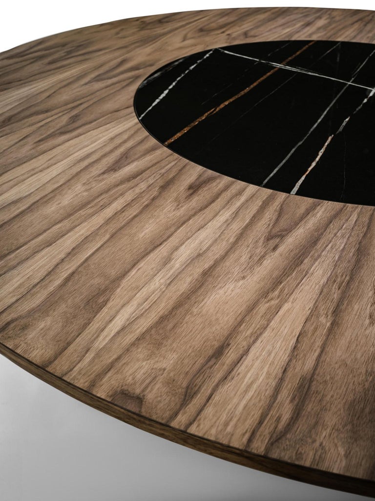 Large Round Solid Wood Table with Marble Lazy Susan For Sale at 1stDibs